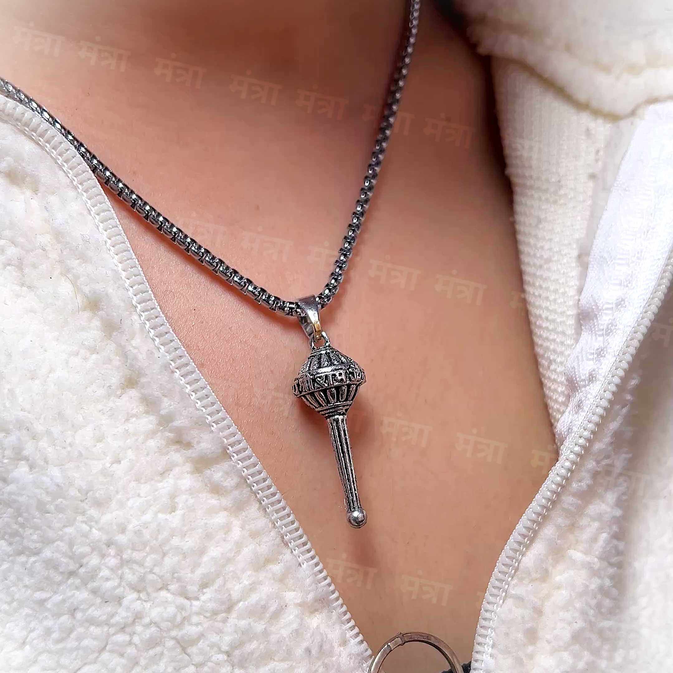 Hanuman ji Gada Necklace - Silver Plated with chain and pendant – Mantraa